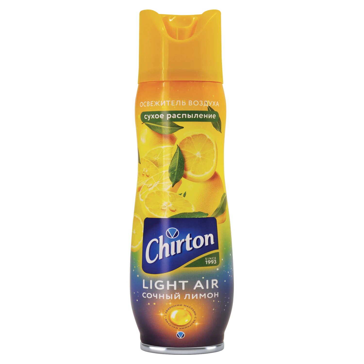 Комплектация 2 шт. Освежитель воздуха аэрозольный 300 мл CHIRTON (Чиртон) Light Air «Сочный лимон», сухое распыление, 45620