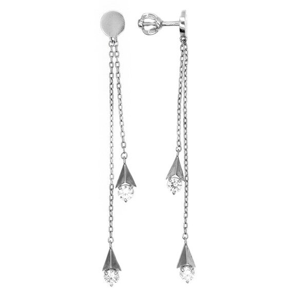 Серьги пусеты, серебро, 925 проба, родирование, фианит