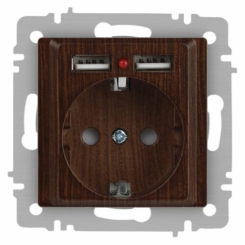 Розетка 1-м СП Accent 6-410-10 16А IP20 250В P+E Schuko + 2хUSB защ. шторки венге Intro Б0063717