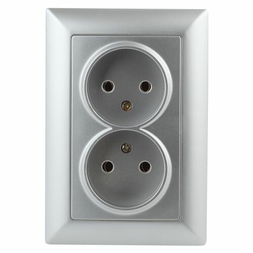 Розетка 2-м СП Solo 4-204-03 2х2P 16А 250В IP20 без заземл. алюм. Intro Б0053668