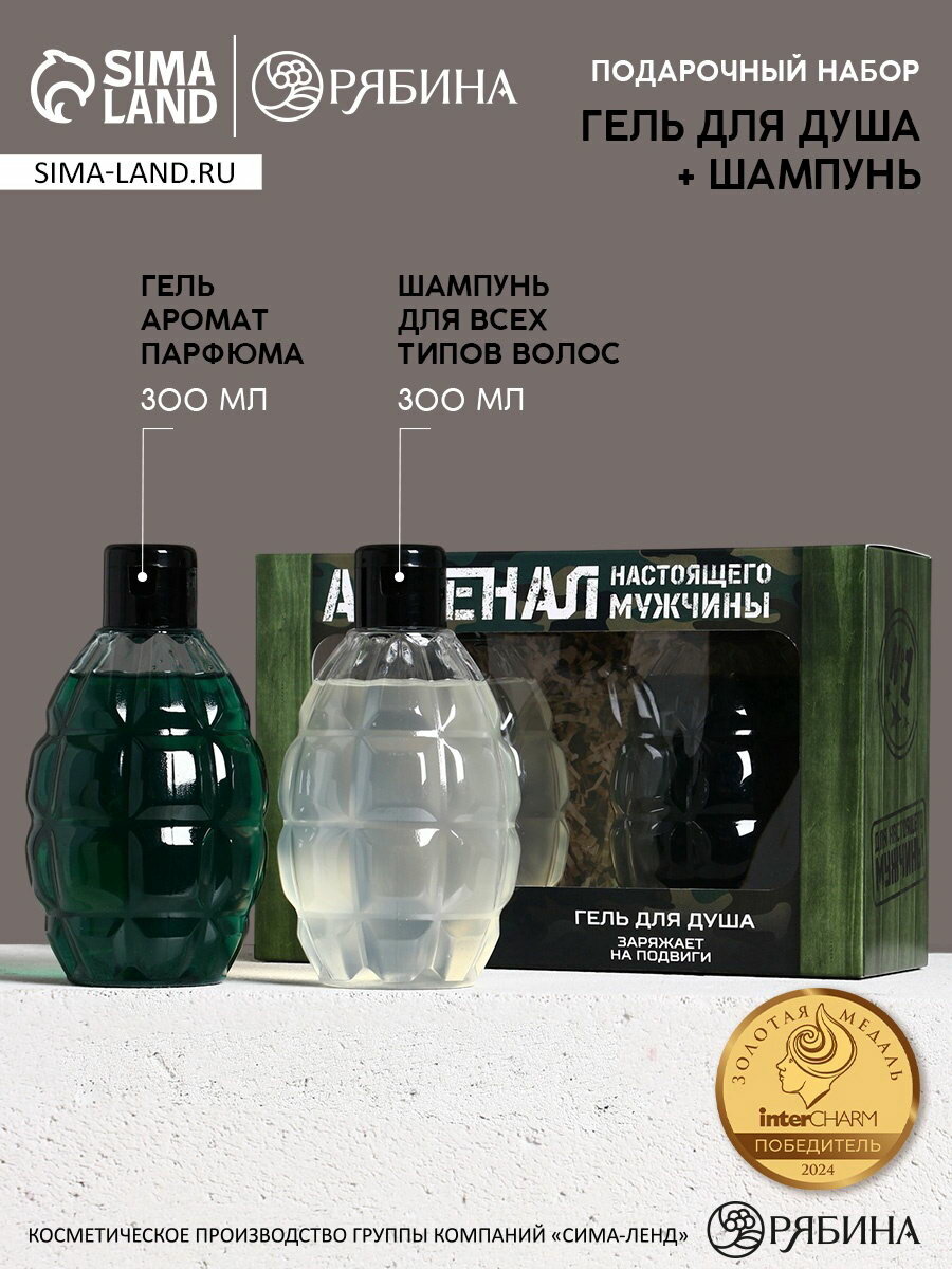 Подарочный набор "Арсенал настоящего мужчины", гель для душа 300 мл и шампунь для волос 300 мл