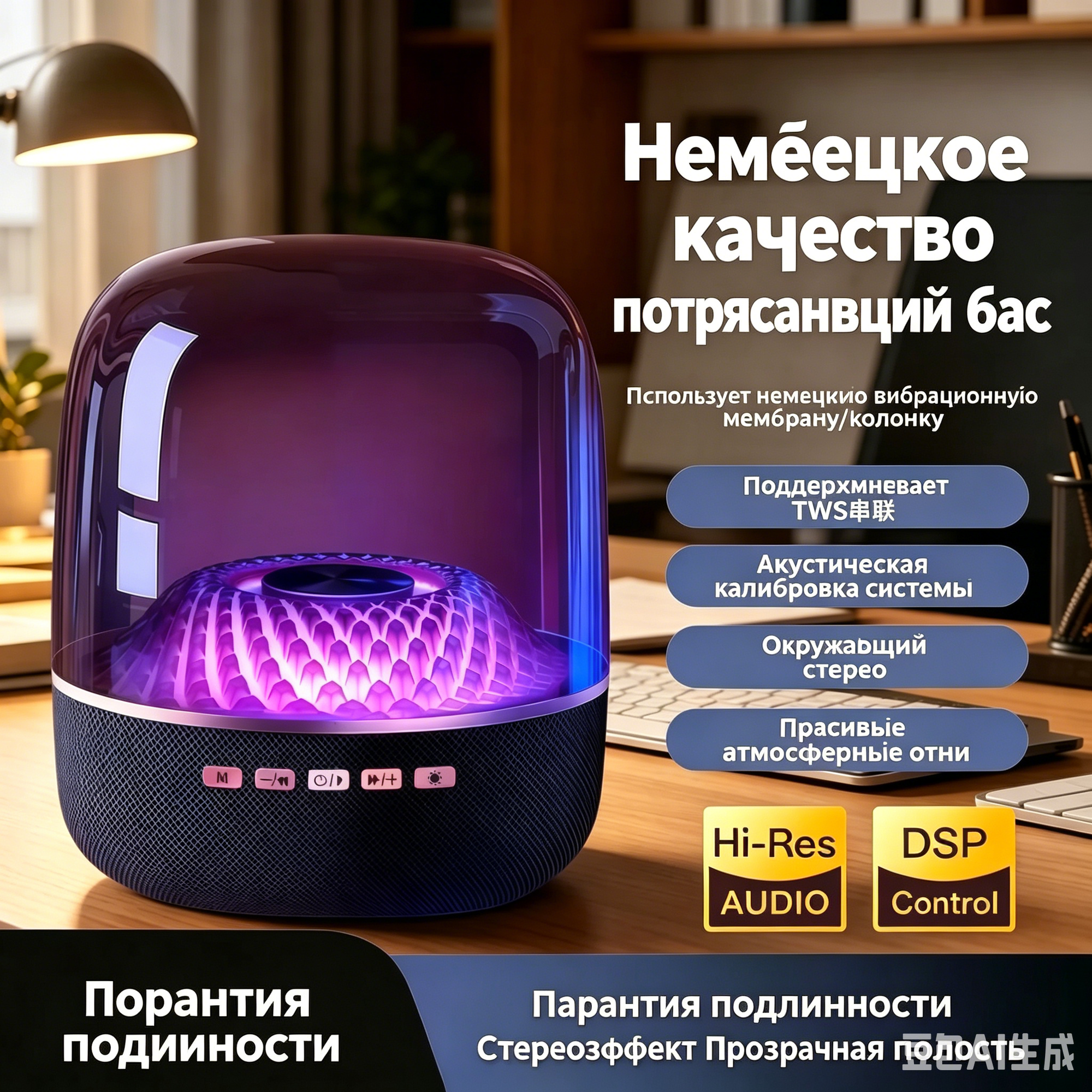 Колонка, 6 поколение, чёрно-золотой дизайн, сверхдолгая работа