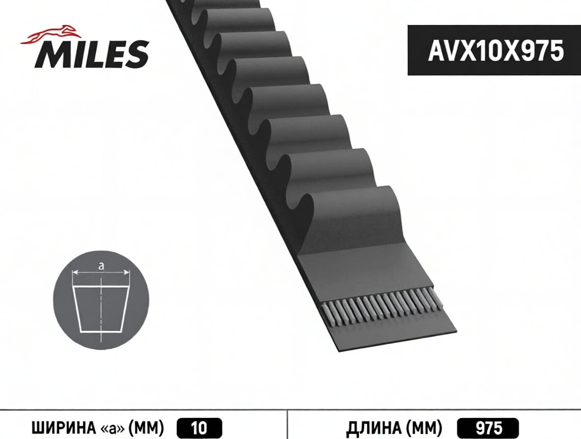 Ремень приводной клиновой AVX10X975 Miles арт. AVX10X975