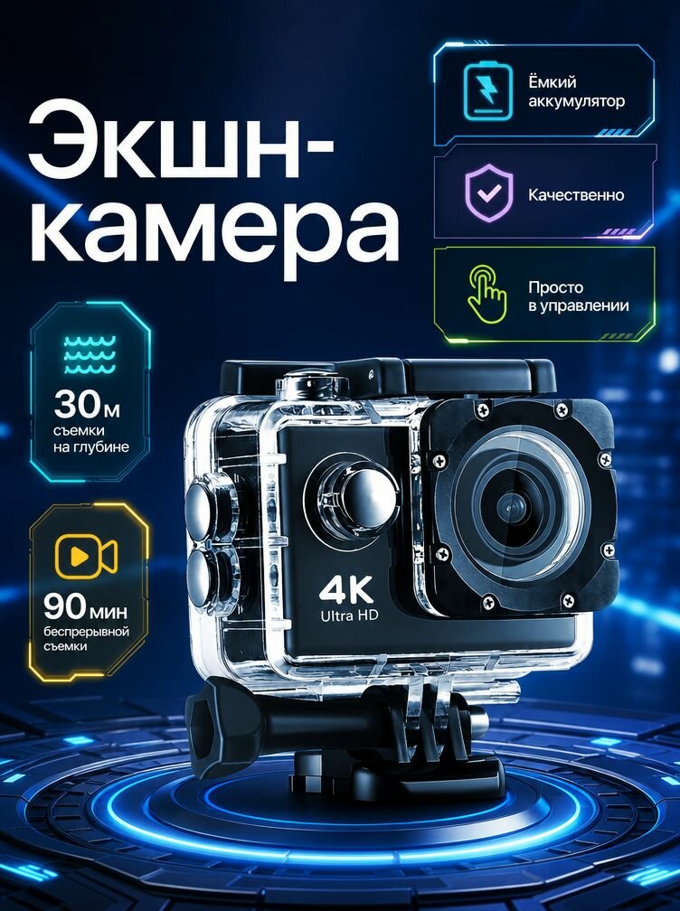 Экшн-камера Экшн-камера 4K, черный