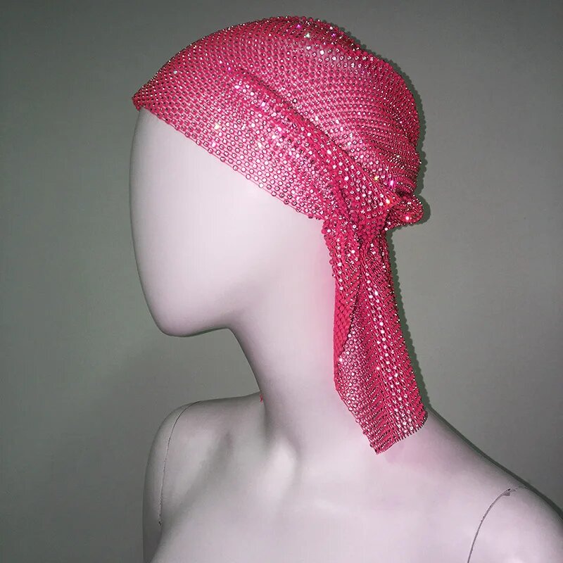 Розовая сетчатая повязка на голову со стразами, rose red