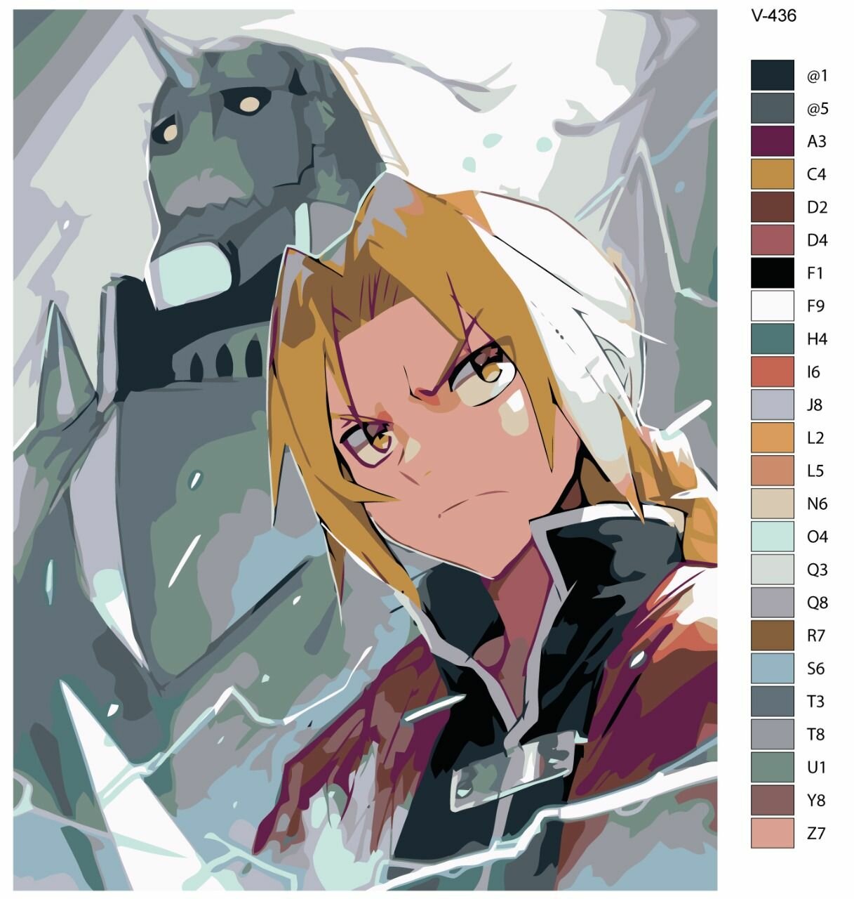 Картина по номерам V-436 "Аниме Стальной Алxимик 2 (Fullmetal Alchemist 2). Эдвард Элрик и Альфонс Элрик (Edward Elric и Alphonse Elric)", 70x90 см