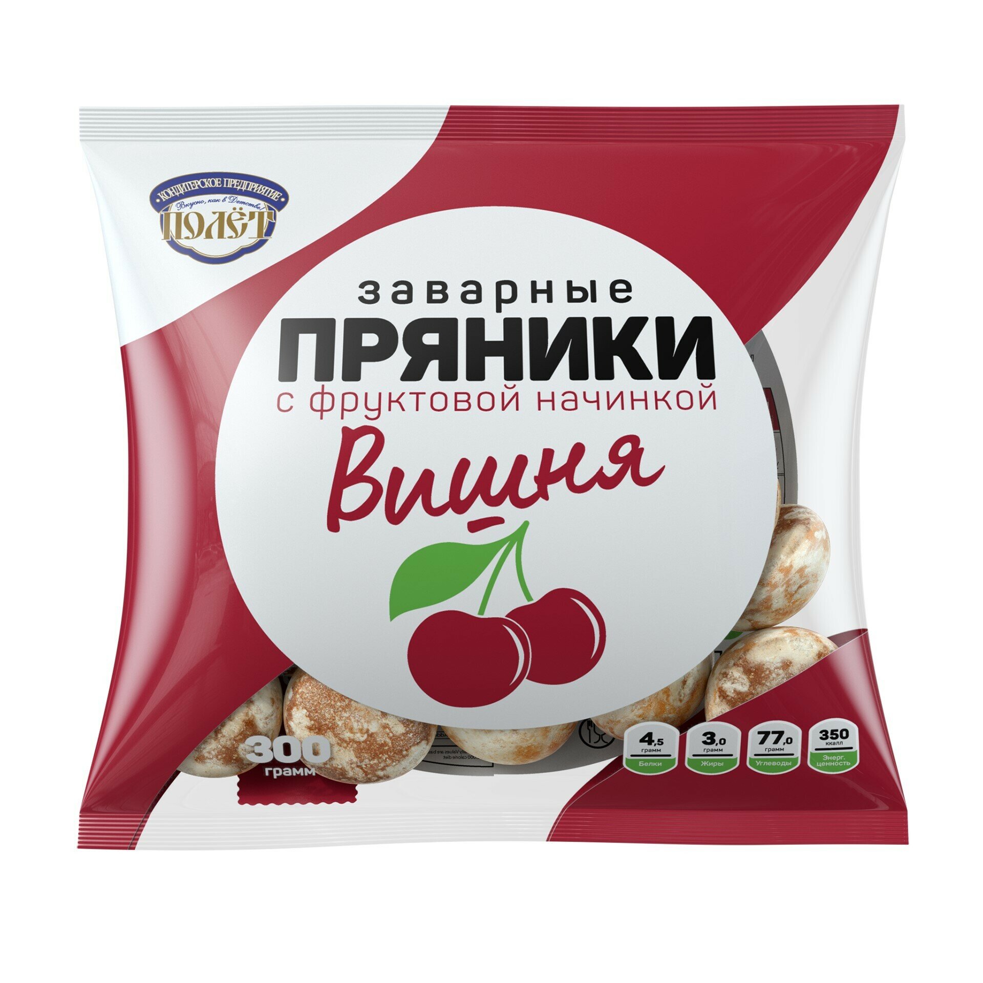 Пряники с вишнёвой начинкой заварные полет, 300г