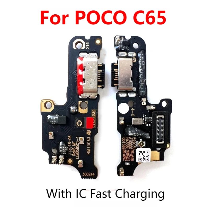 Для Xiaomi POCO C65: USB-порт для зарядки, док-коннектор, плата зарядного устройства, модуль микрофона, гибкий кабель