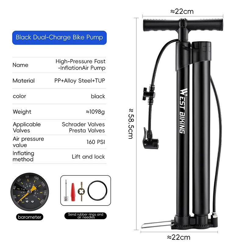 Насос для велосипеда West Biking 160 PSI 58.5cm Black
