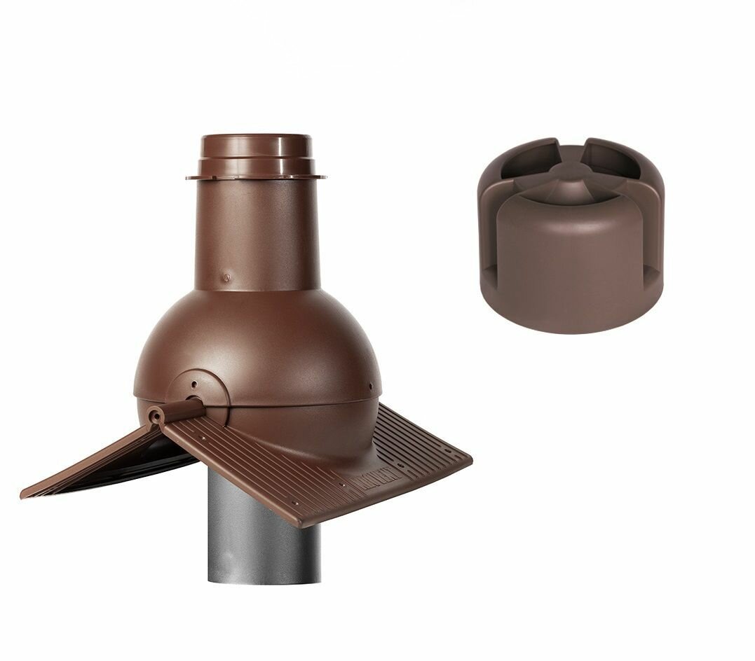 Коньковый выход канализации Krovent Pipe-cone, комплект с колпаком, коричневый (Ral 8017)