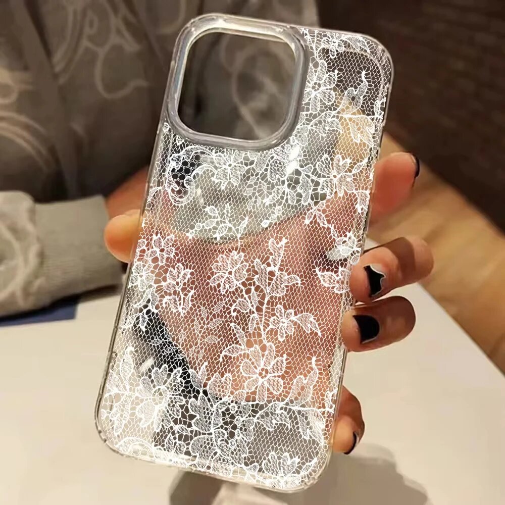 Сексуальный прозрачный чехол для телефона с белым кружевным узором для iPhone 17 Pro Max 16 iPhone17