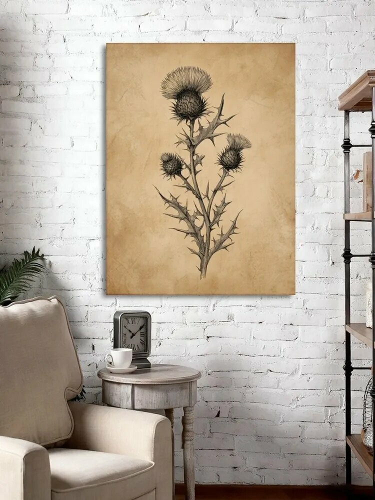 Картина "Тщательный рисунок чертополоха на холсте 45 х 60" 45x60 см