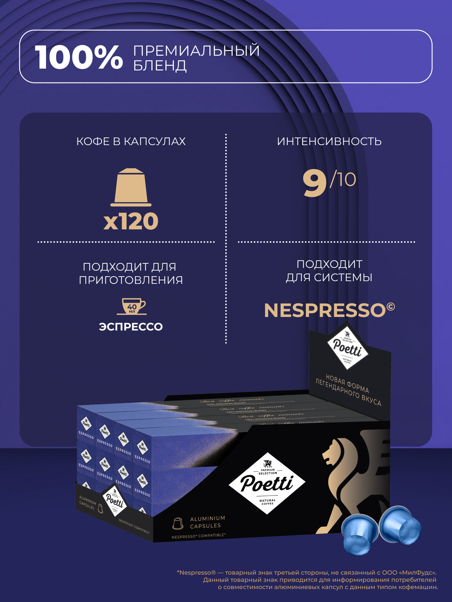 Кофе в капcулах Poetti Leggenda Espresso, 120 капсул (системы Nespresso)