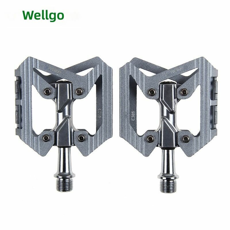 Педали для велосипеда Wellgo C305, серые, алюминиевые, с подшипниками универсальные для шоссе и МТБ