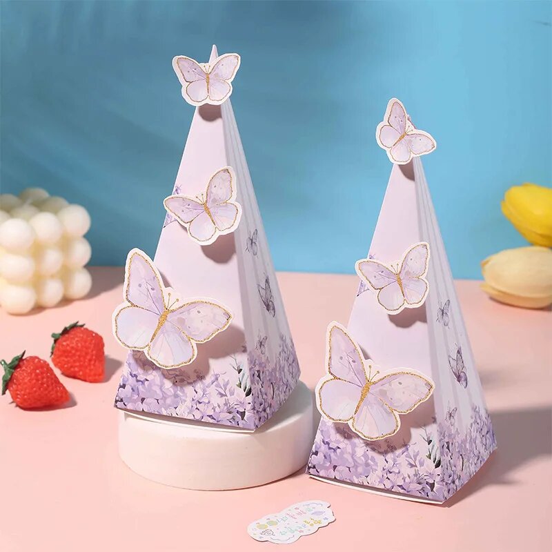 Бумажные подарочные коробки WEHRPARTY с рисунком бабочки Purple, 10pcs