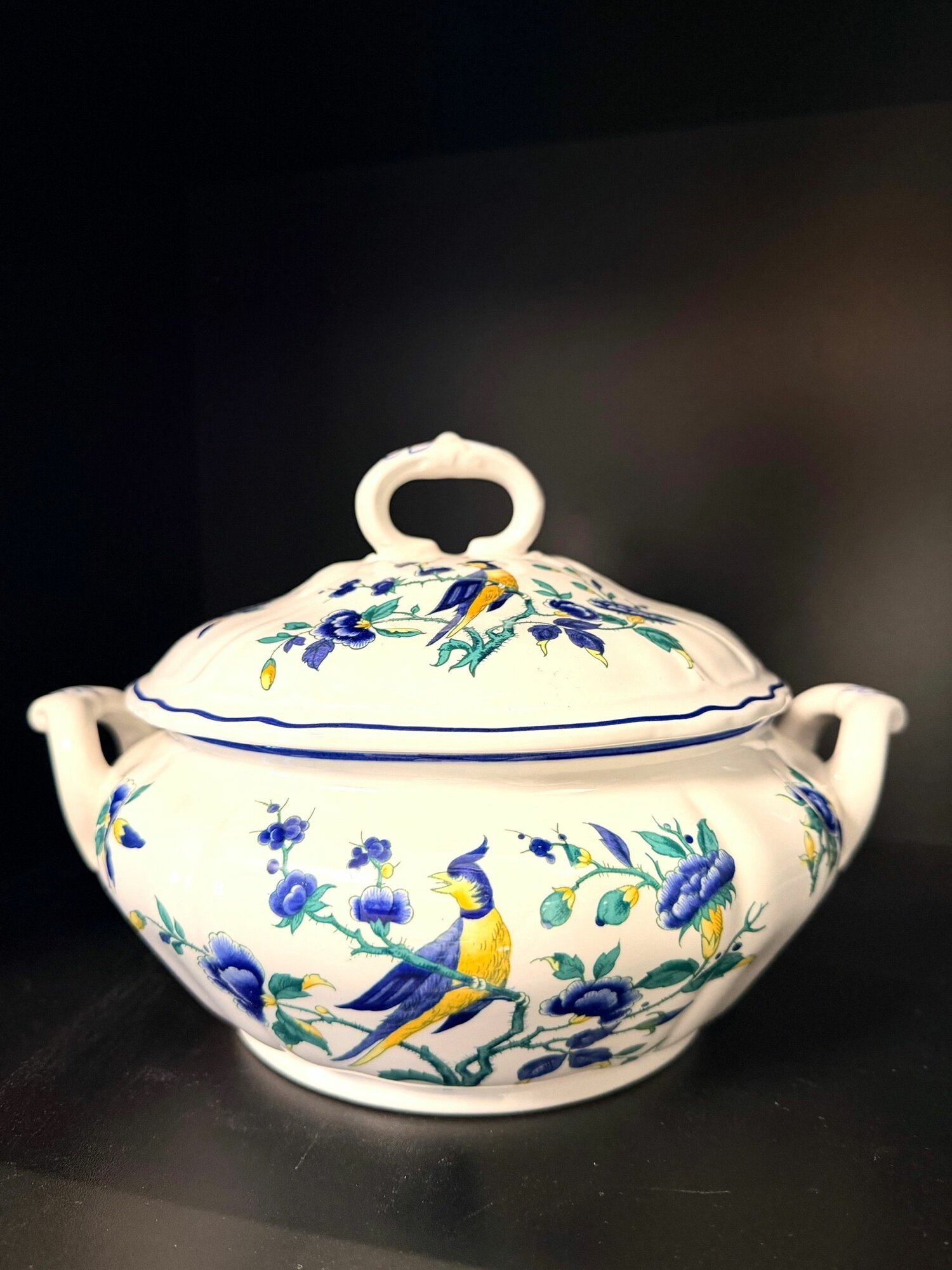 Супница (террин) (для супа, рагу, запеканок, вторых блюд) Villeroy&Boch, серия Phoenix blau Винтаж 80-е гг, редкая. Объем 1,7 л. Высота 20 см с крышкой, 9,5 см без крышки. Диаметр17 см