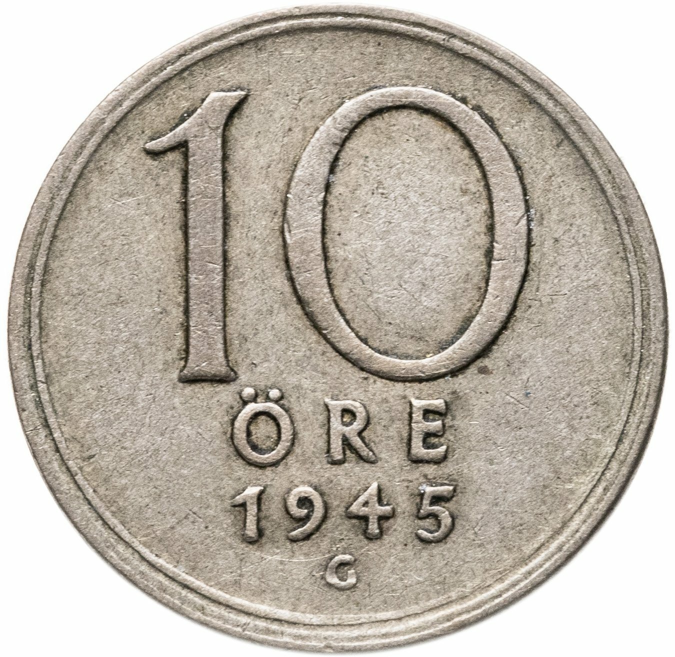 Швеция 10 эре ore 1945 G, Серебро 400, в сохранности XF