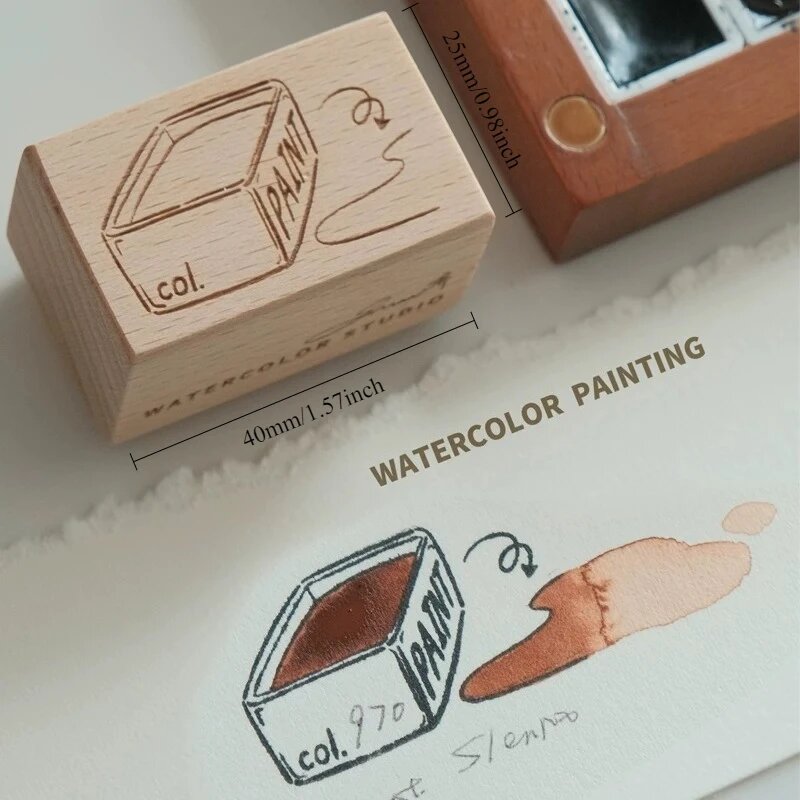 Деревянная штамп-карта для акварели 6 ячеек qa-wh wooden stamp C