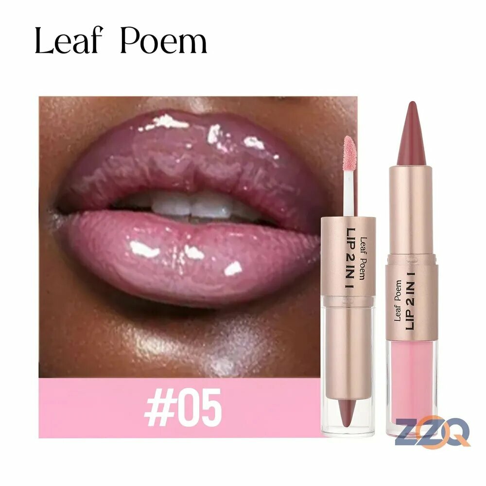 Двусторонняя помада Leaf Poem, оттенок 05#, матовый контур и глянцевый блеск