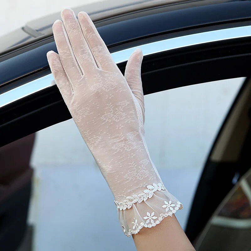 Белые кружевные перчатки с жемчугом, Color: 05A Beige