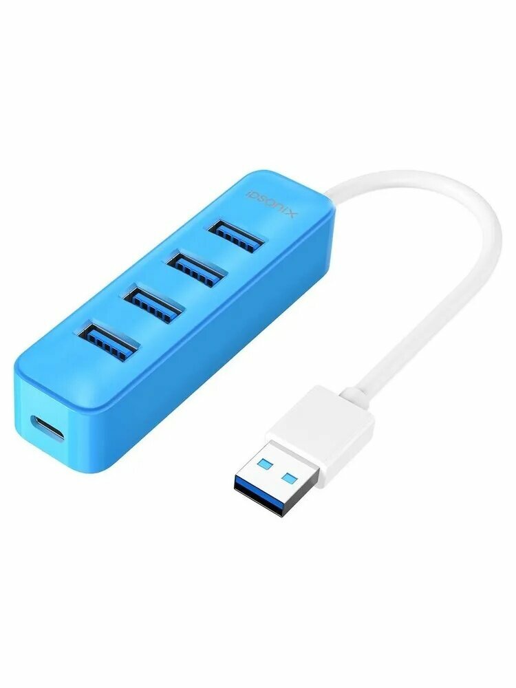 Хаб USB 3.0 на 4 порта iDsonix-IAU3, синий, для флешек, дисков и периферии
