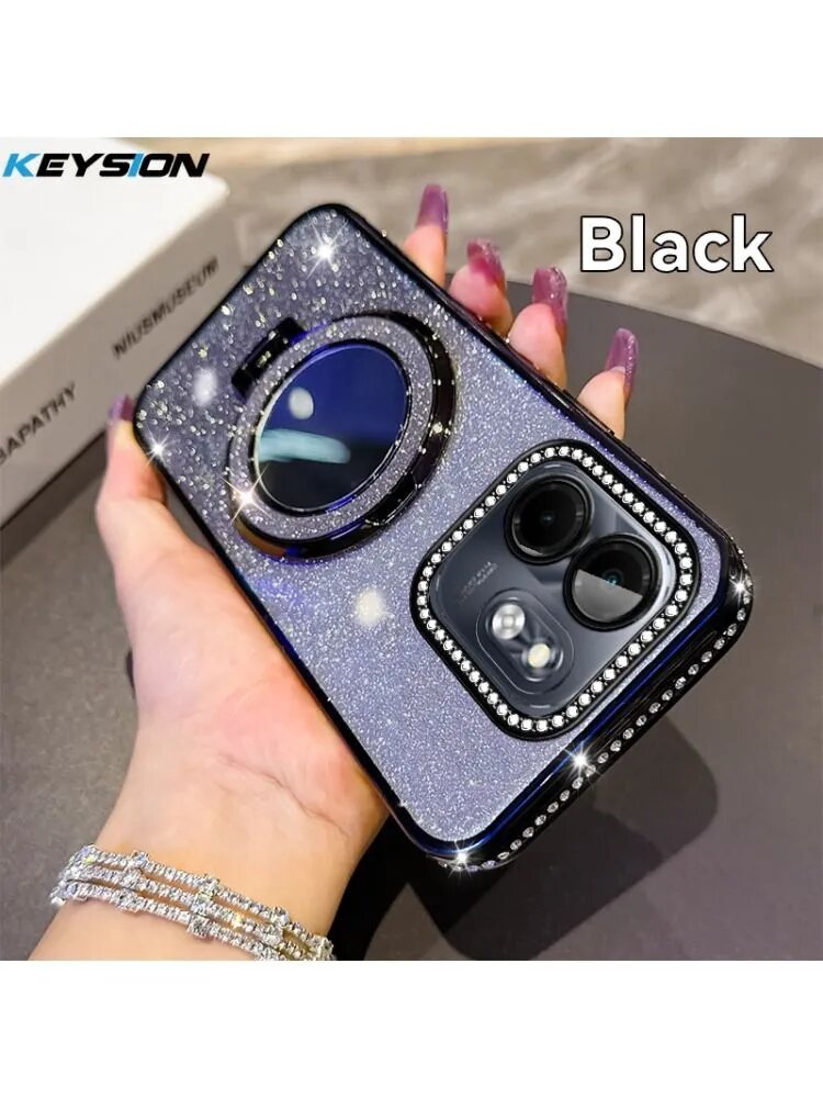 Роскошный блестящий чехол KEYSION для Infinix Hot 50i/Smart 9 с зеркалом, магнитной подставкой и ударопрочной защитой