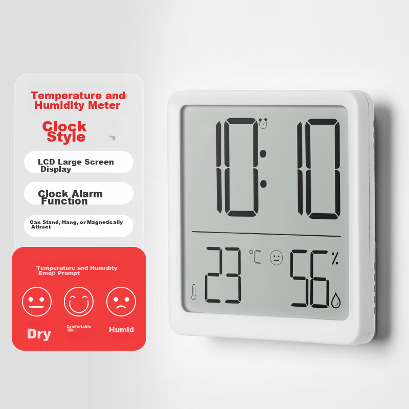 Compas Thermometer And Hygrometer, Indoor Alarm Clock, Temperature Gauge, Baby Room, Bedroom, Kitchen, Magnetic, Multifunctional Clock, 2301 White
