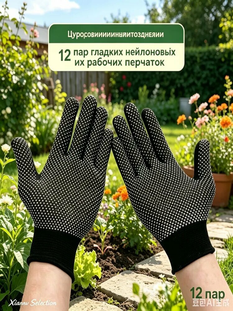 Защитные рабочие перчатки с ПВХ-микроточками, для сада, огорода и бытовых нужд, комплект 12 пар