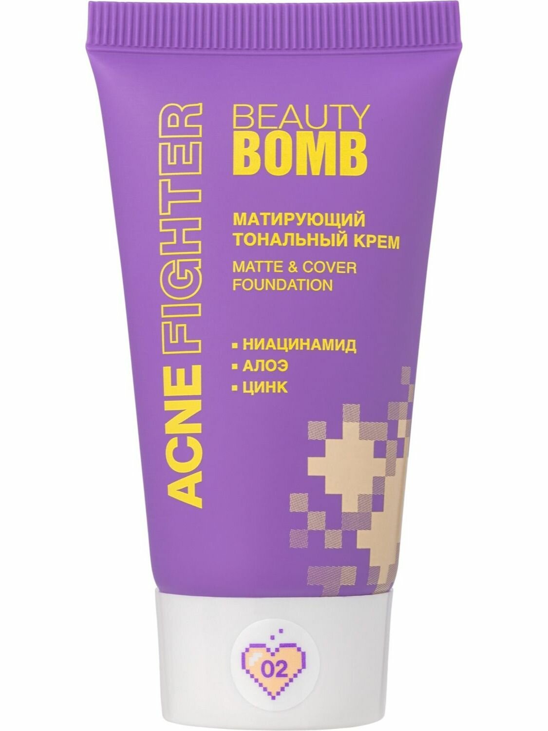 Beauty Bomb Тональный крем для лица Тон 02 Теплый бежевый для проблемной кожи ACNE FIGHTER, 25 мл