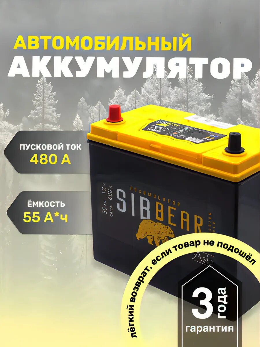 Аккумулятор автомобильный SIBBEAR ASIA 65B24R 55 А*ч прямая полярность