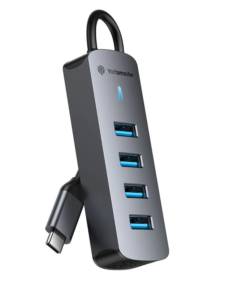 USB HUB Yottamaster PH4U-C3 хаб USB 3.2 Gen1 USB C, АБС+алюминиевый сплав USB A 3.0*4 (5 Гбит/с) для ноутбуков, серый