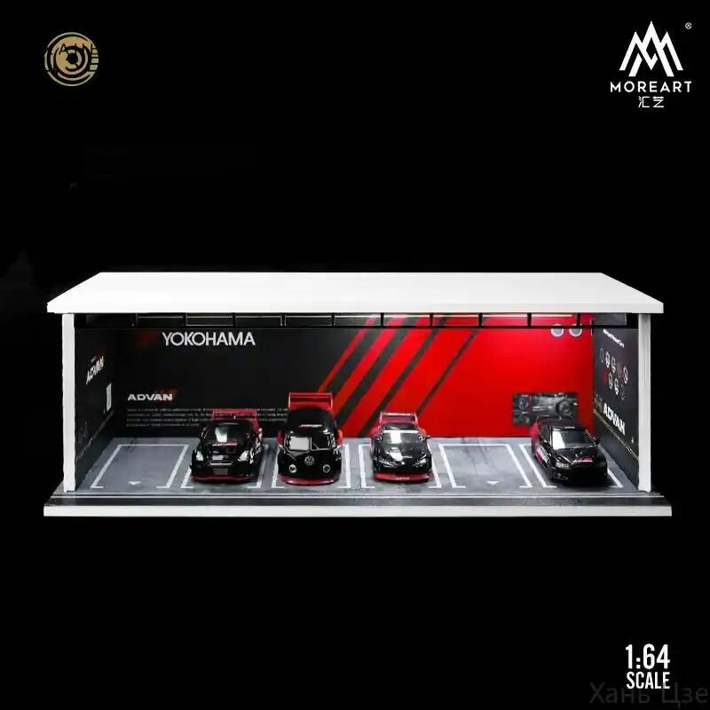 Диорама гараж MoreArt Porsche с подсветкой для машинок для моделей 1:64. Игрушечный гараж, парковка для машинок