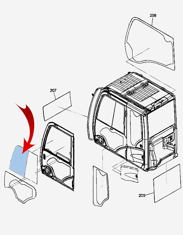 YA00001500 Стекло двери верхнее переднее HITACHI ZAXIS ZX