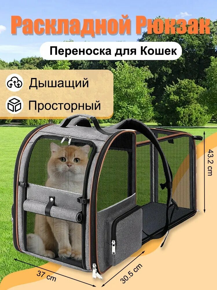Раскладной Рюкзак-Переноска для Кошек и Собак до 8.2 кг: Большой Размер, Складная Конструкция, Сетчатая Вентиляция, Для Путешествий и Походов