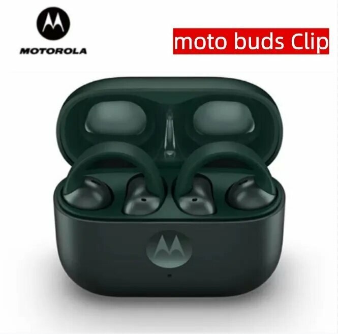 Motorola Наушники беспроводные с микрофоном Наушники moto buds Clip с интеллектуальным динамическим шумоподавлением, Bluetooth, зеленый
