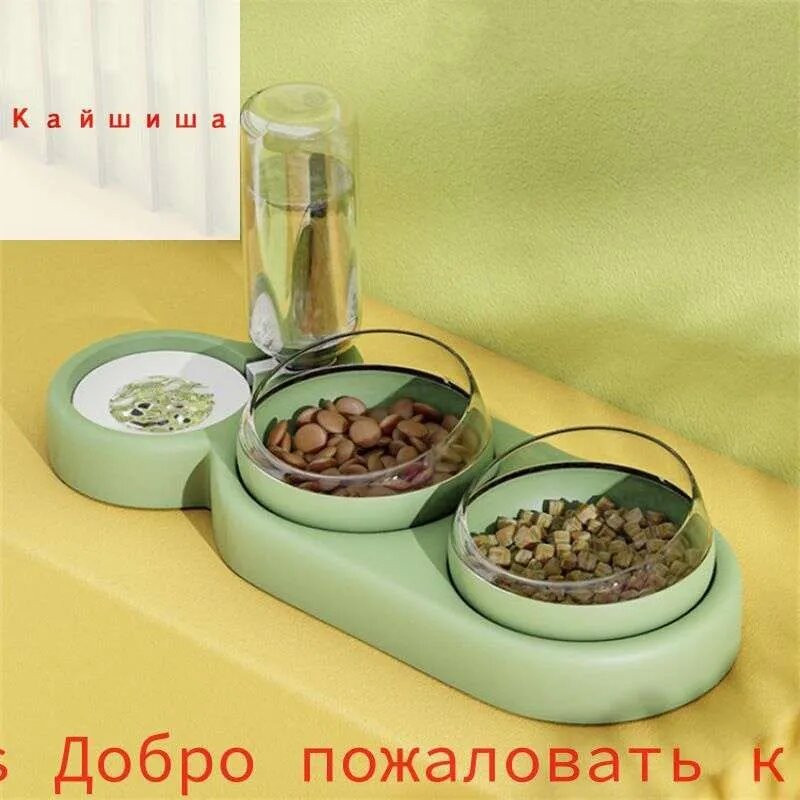 Миска для кошек собак , животных с 2 раздельными чашами для корма и отделением для воды с