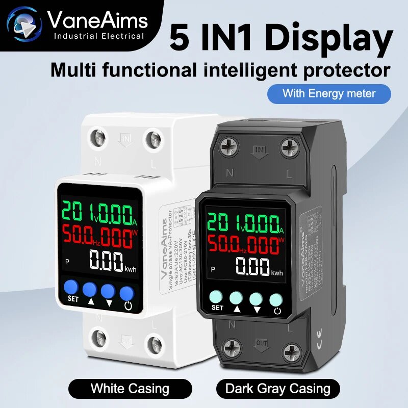 Реле защиты напряжения VaneAims FXB-VA5+1, 63A, 220В, Dark gray casing
