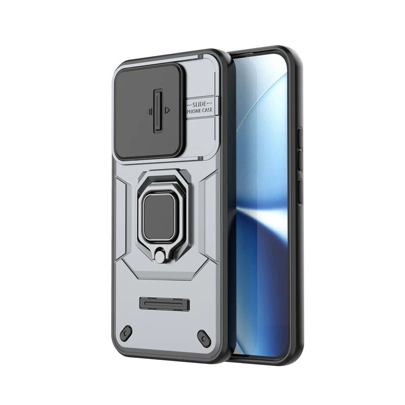 Чехол Poco X8 Pro Max серый с кольцом и окном