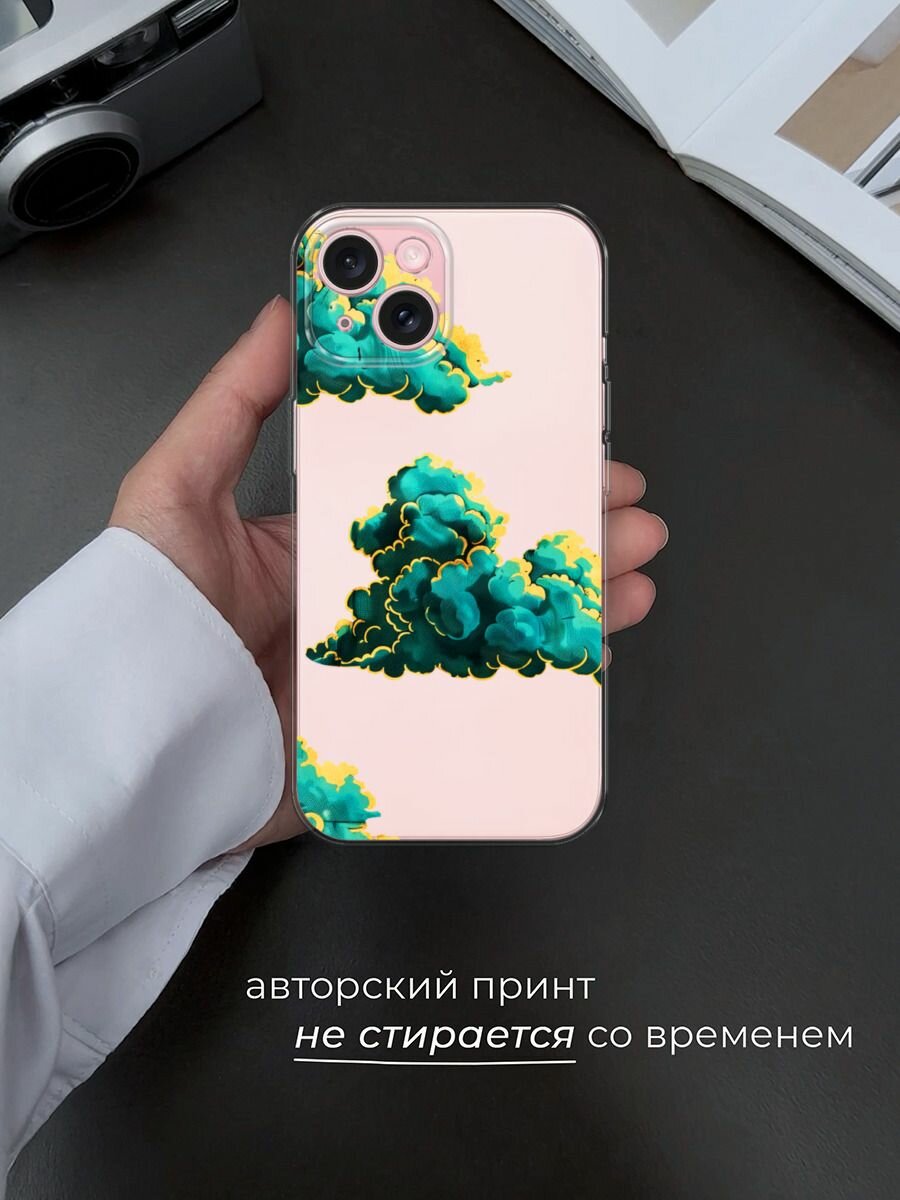 Чехол на Apple iPhone 15 / Айфон 15 с принтом Звезды с облаками, прозрачный — фото 1