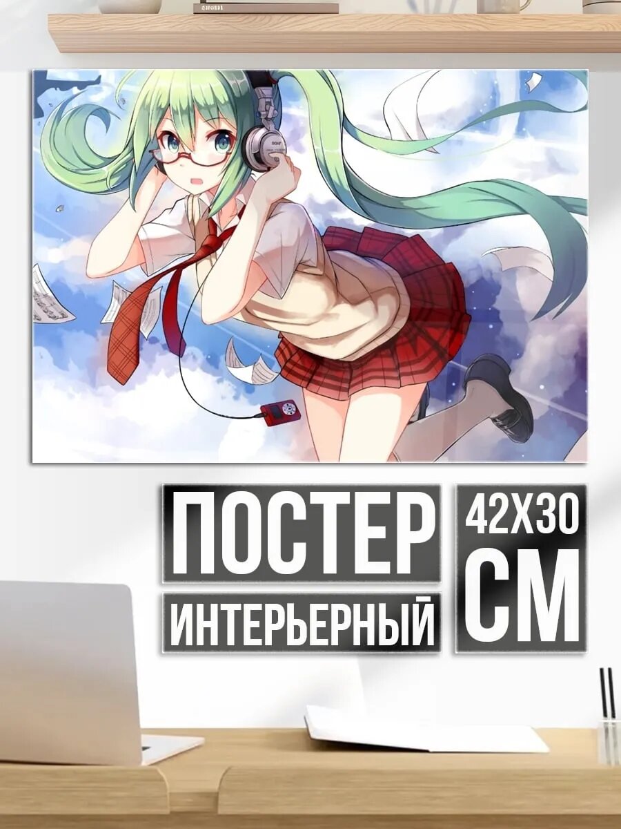 Плакат постер Аниме девушка наушники