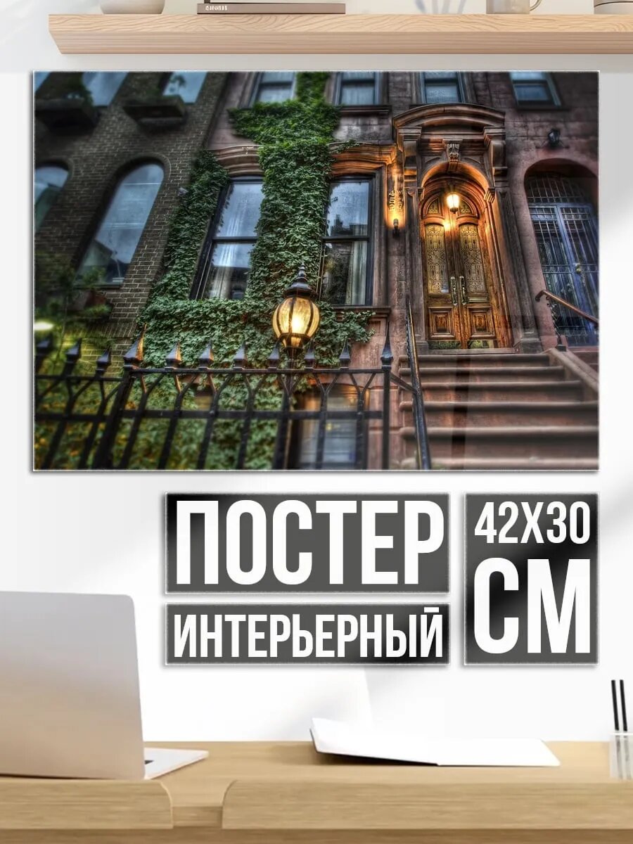 Плакат постер Старинный дом с плющом