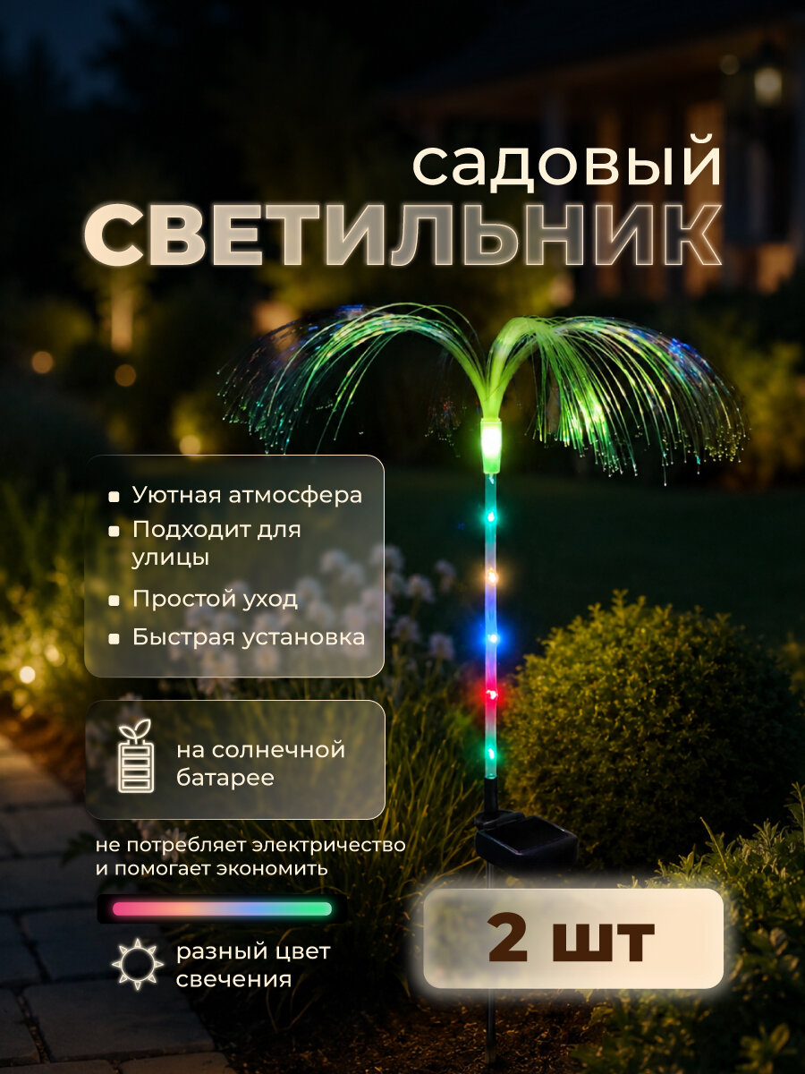 Штекер садовый 2 шт. с подсветкой на солнечной батарее 150 мАч, Медуза