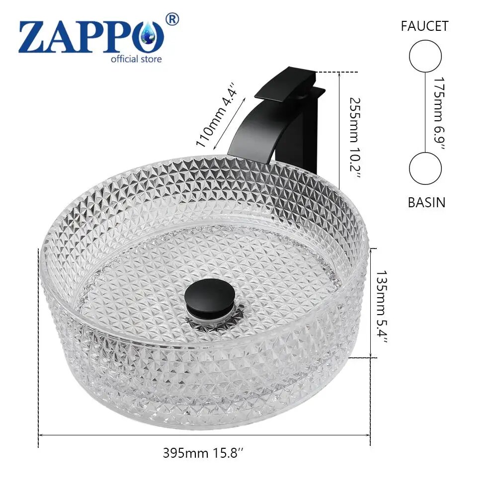 Универсальная раковина для ванной комнаты ZAPPO Black Bathroom Vessel Sink кристаллическая стеклянная раковина с смесителем комбо раковина для столешницы в ванной комнате отеля настольная раковина