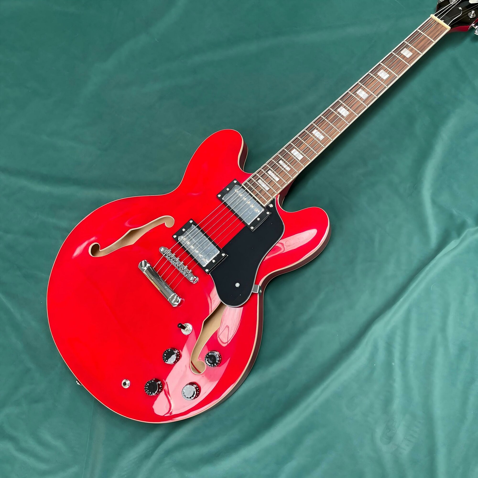 ES-335 стиль полупустая гитара вишнёвый красный HH 4 ручки 3-позиционный тремоло фикс
