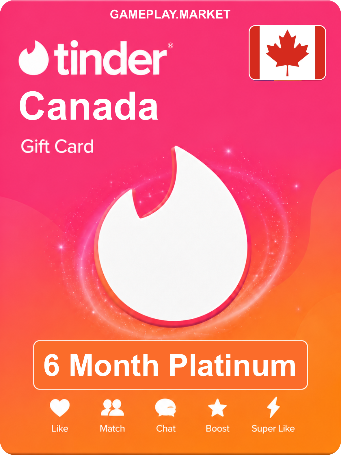Подарочная карта Tinder Platinum 6 месяцев подписки / Для аккаунта Канады / Оригинальный цифровой код