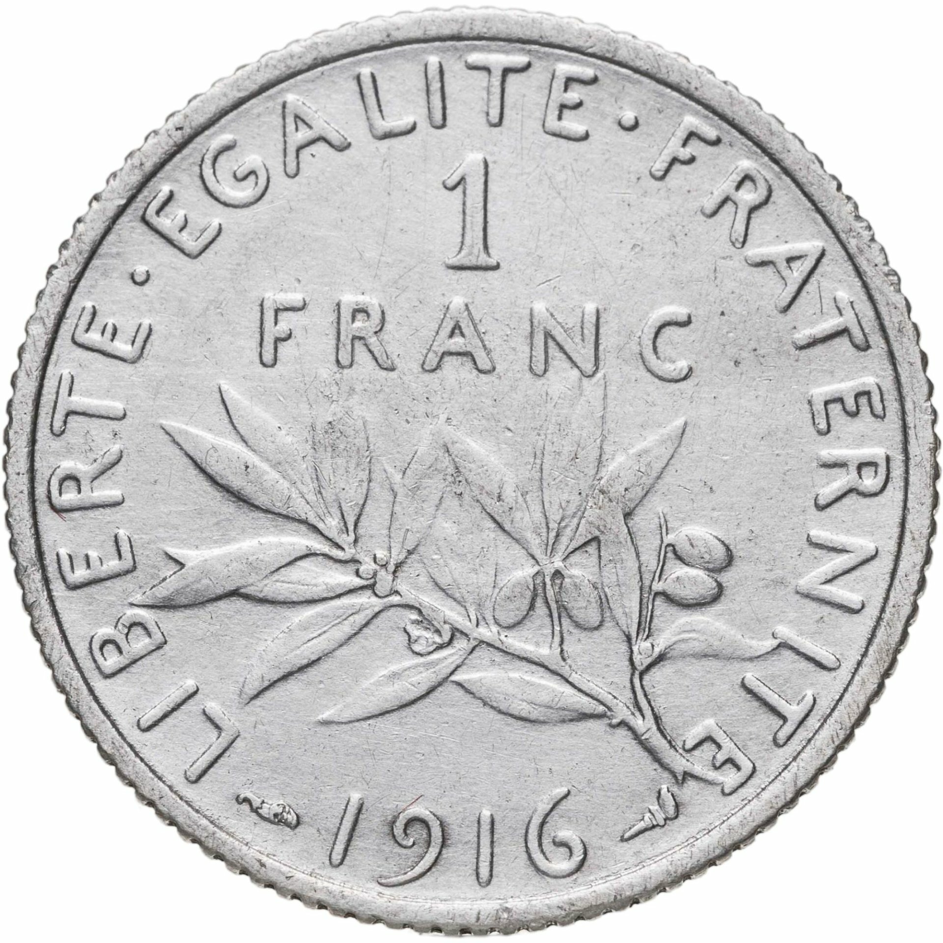 Франция 1 франк franc 1916, Серебро 835, в сохранности XF