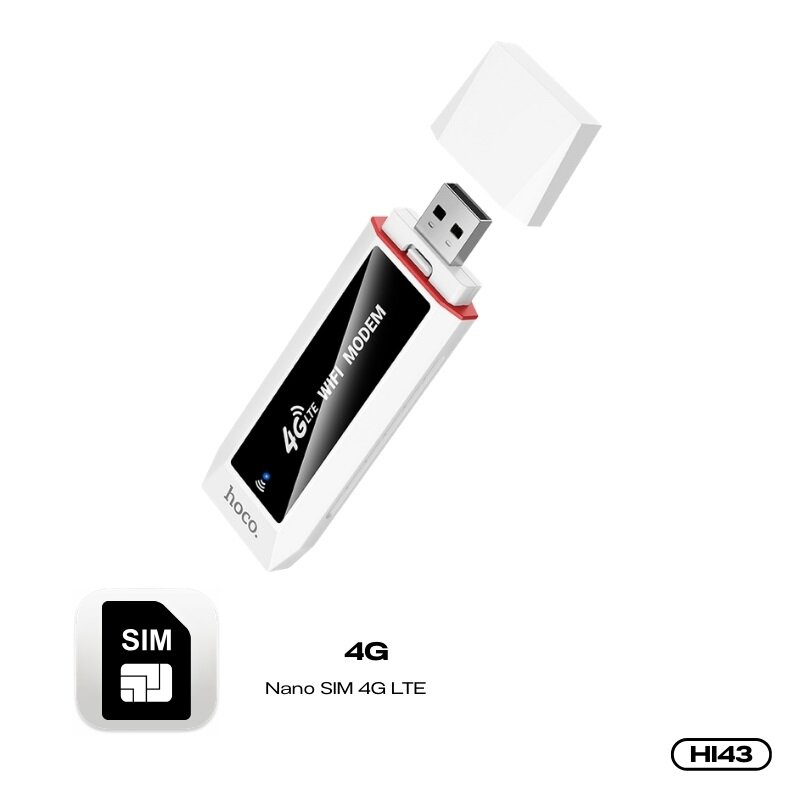 Модем универсальный с SIM картой, Hoco HI43 Mobile portable Wi-Fi, Sim 4G LTE, 150 Mbps, Белый