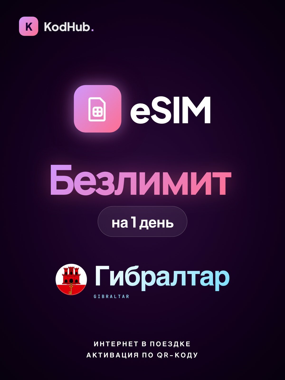 Туристическая eSIM Гибралтар безлимит на 1 день | интернет в поездке, связь за границей | QR-код активации