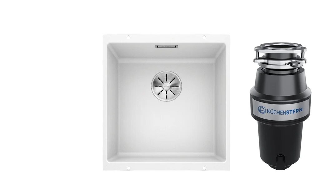 Комплект Мойка Blanco Subline 400-U 43x46, белая, искусственный гранит / Измельчитель KUCHENSTERN Muhle 351MU35 механический, нержавеющая сталь