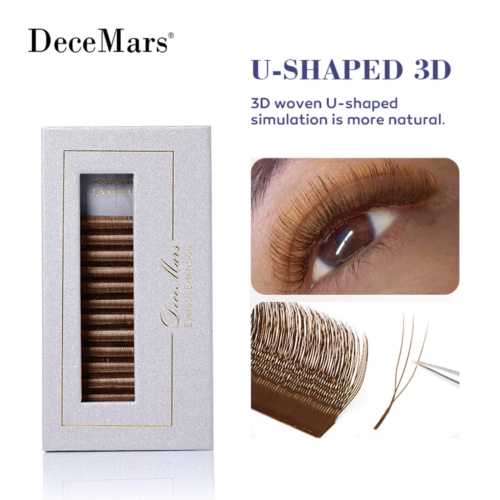 DeceMars 3D ресницы U-образные коричневые, M изгиб, 8-15MIX
